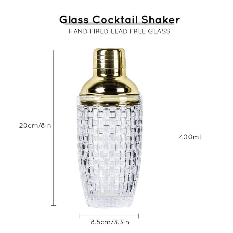 Custom Textured Vintage Glass Cocktail Shaker With Brass Lid - Lida